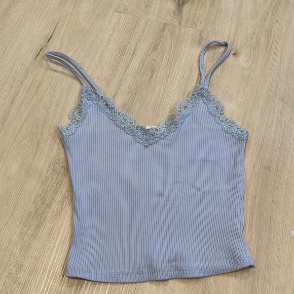 Tops | Garage Light Blue Lace Trim Tight Cami Top | Poshmark